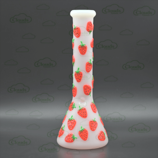 Glow In The Dark 3D Hand Painted Strawberry Glass Beaker Bong - Cloudsgreen